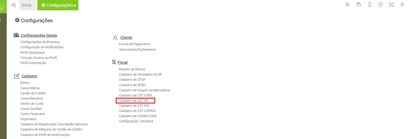 Cadastro de CST IPI | Wiki Sinapse